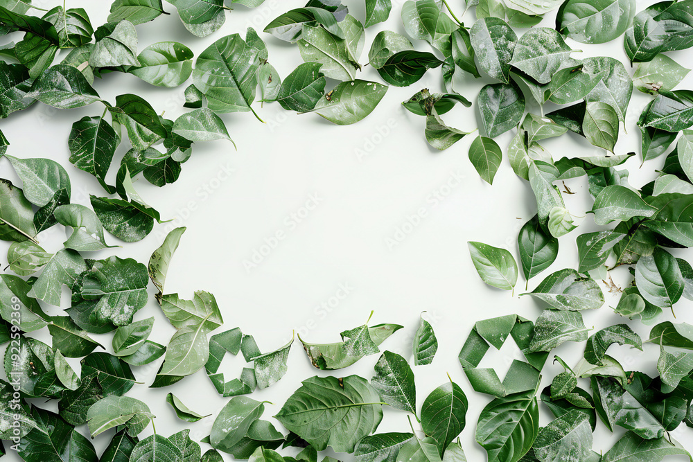 Green Leaves Frame on White Background - Fresh and Natural Botanical ...