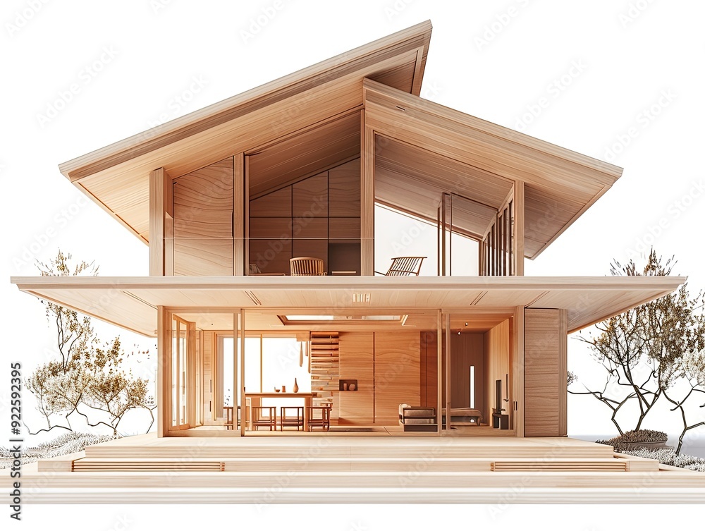 Blank white background, product showcase, toy-sized house with a ...