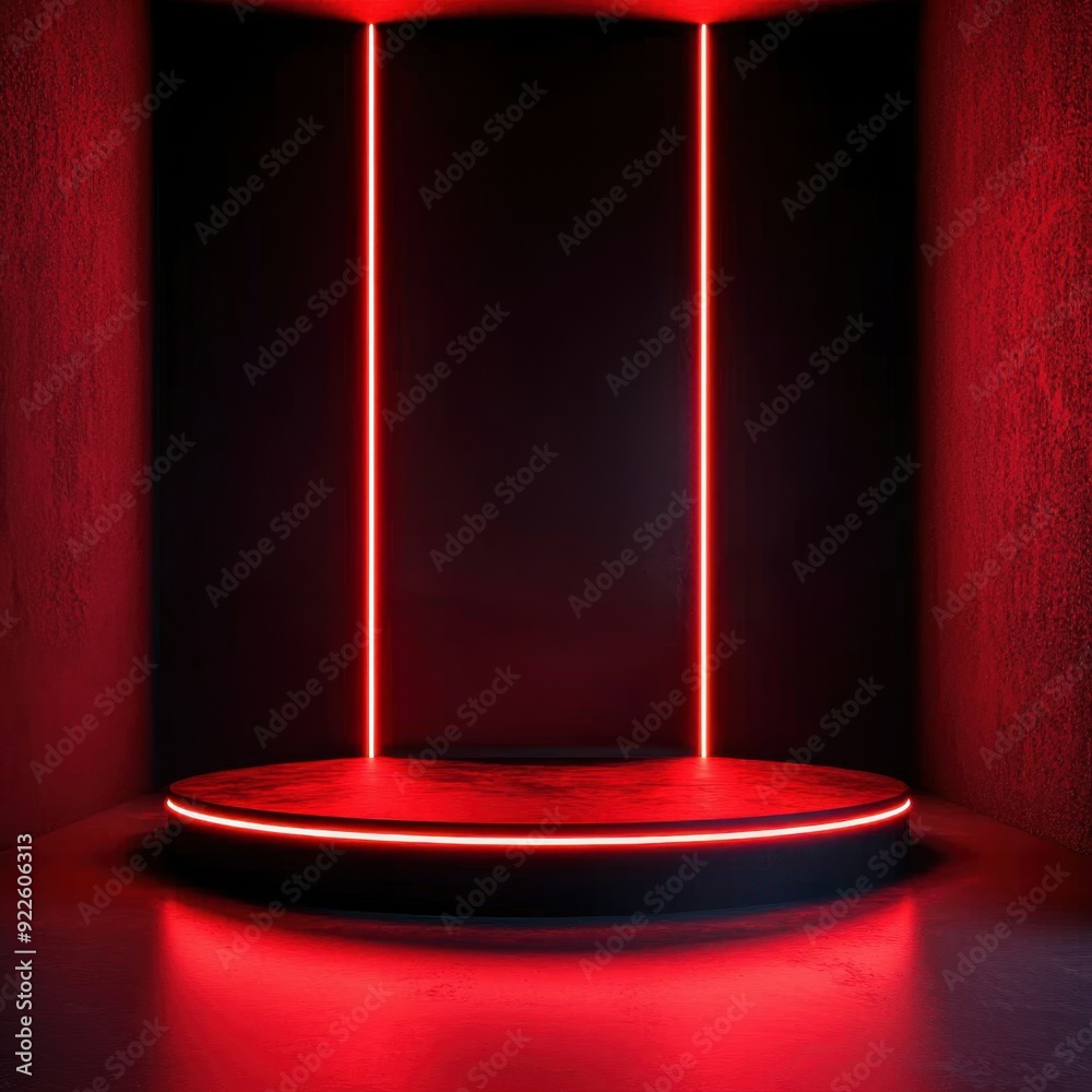 Red lit stage, a modern minimalist design featuring a circular platform ...