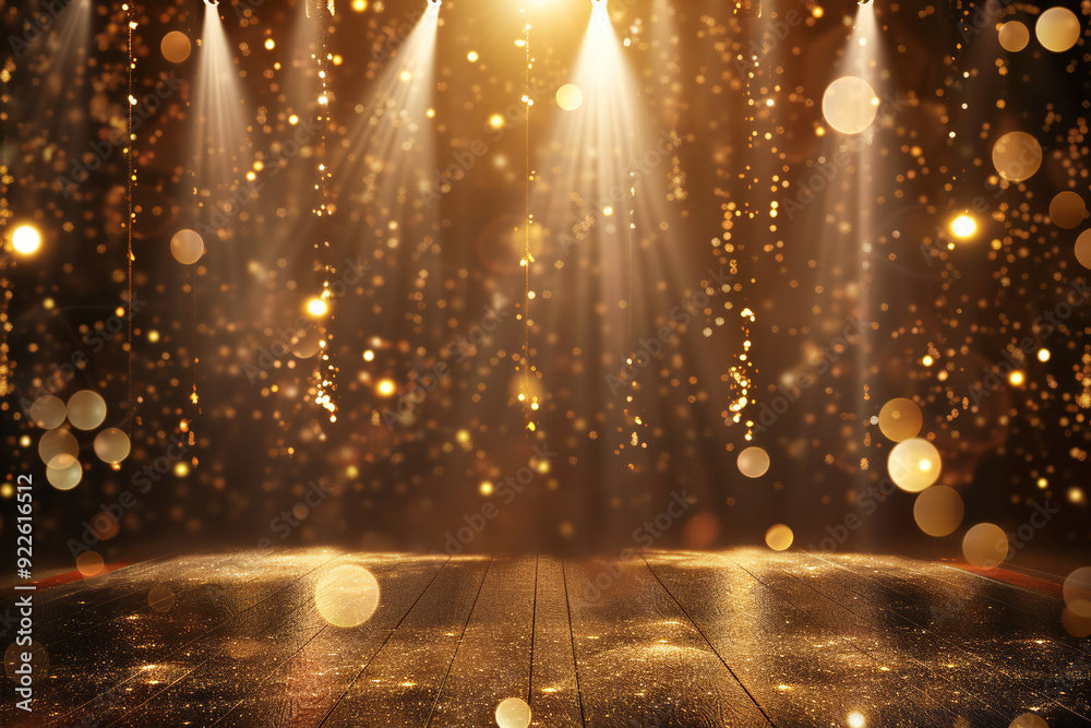 Glamorous Stage: Illuminated Podium with Golden Spotlights and ...