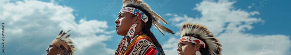Majestic Native American in Traditional Attire Standing Before the Sky ...