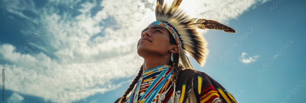 Fotografie, Obraz Majestic Native American in Traditional Attire ...