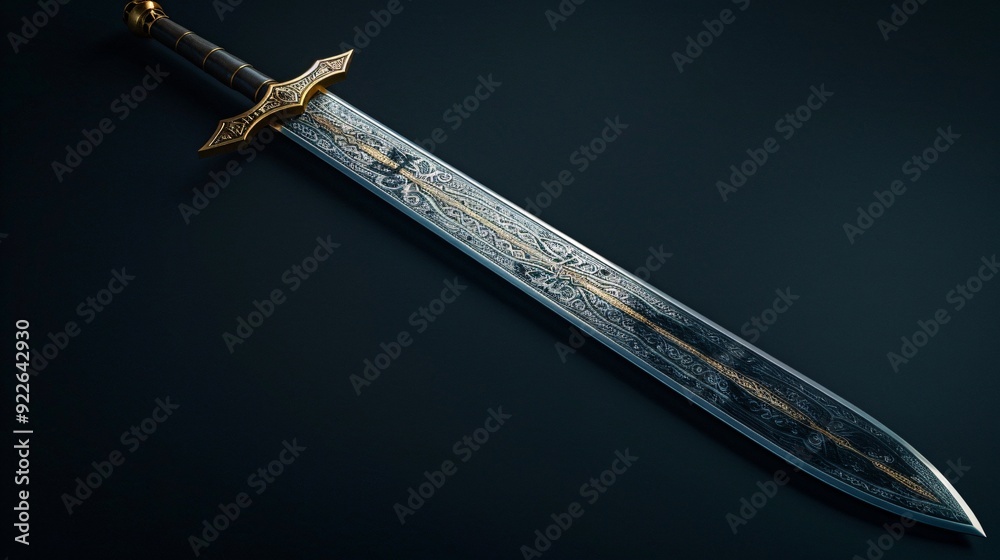 A detailed sword with elaborate engravings and a razor-sharp edge ...
