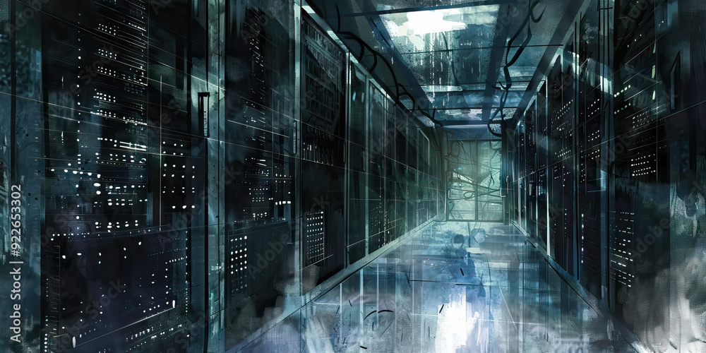 Unplugged Server Room: A dark server room with no servers or networking ...