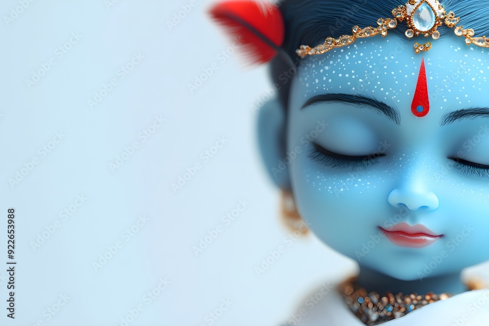 Cute little baby Krishna with blue skin on light background. Birthday ...