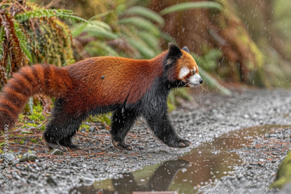 An image featuring a red panda with its distinctive bushy tail, its ...