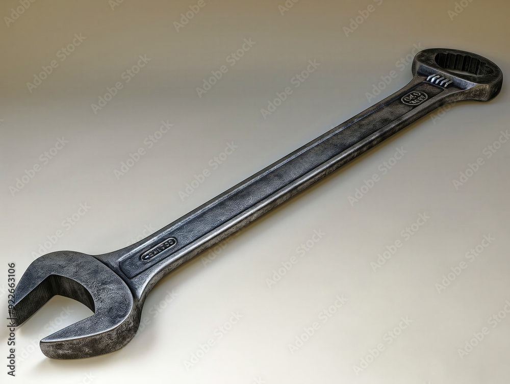 A rusty old wrench is shown in a close up. The wrench is bent and ...