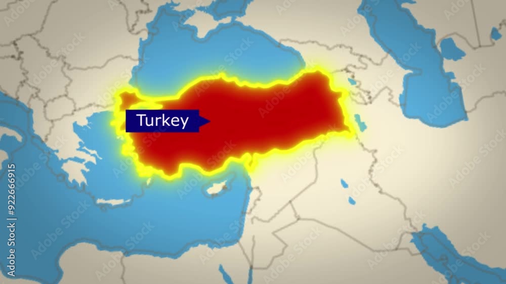 Turkiye 3d animated map with outline. Animation map of Turkiye. Turkey ...