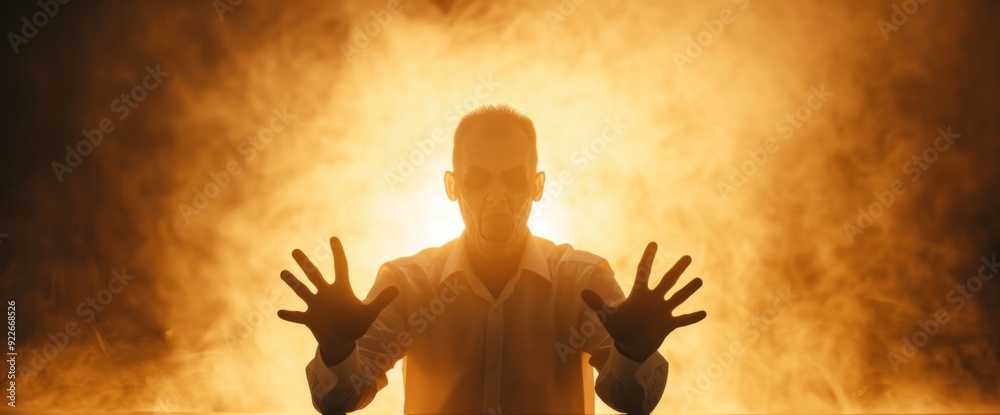 Zombie customer feasting in a dim, atmospheric restaurant, no text ...