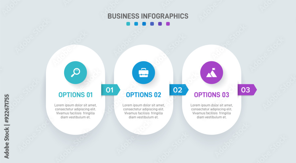 Horizontal progress bar featuring 3 arrow-shaped elements, symbolizing ...