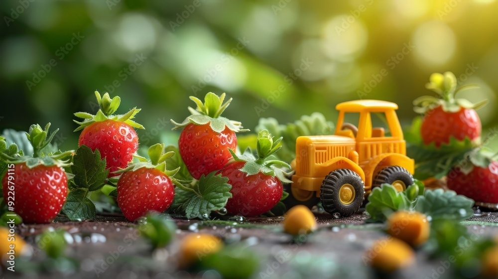 3d Farm with tractor and crops isolated. Tractor harvesting on piece of ...