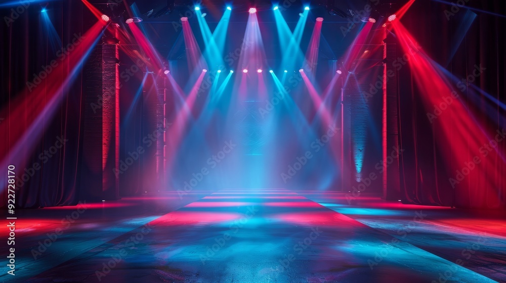 Fashion runway stage with spotlight background. Gala catwalk with red ...