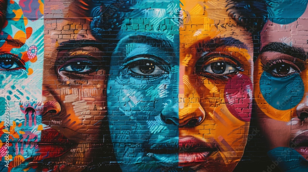 Powerful image of a community mural promoting racial and gender ...