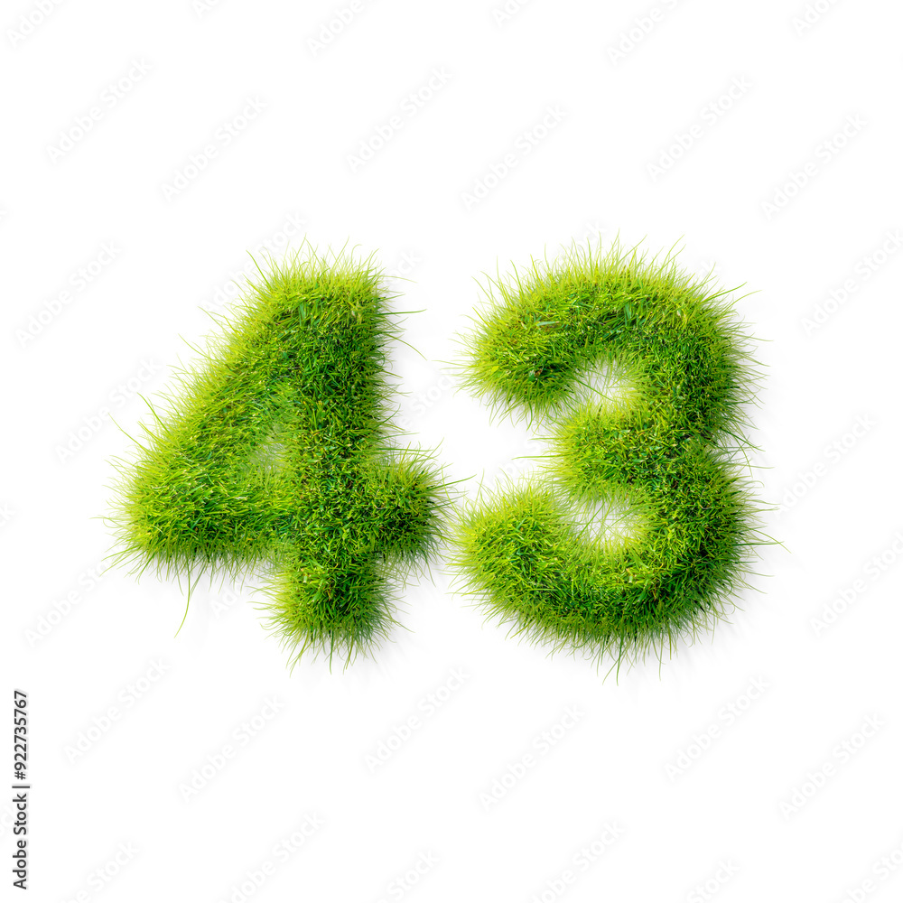 Grass letter 43 isolated on transparency background. Lawn texture ...