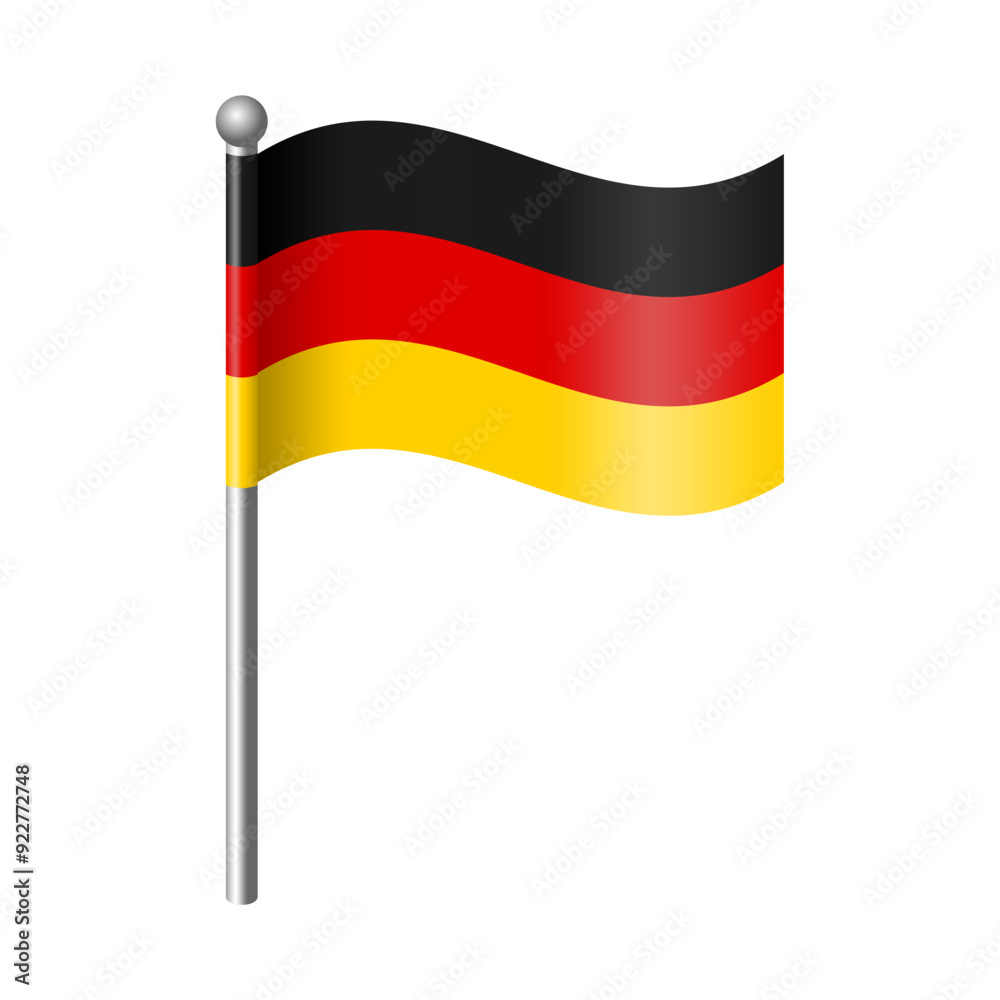 Flag of Germany on a flagstaff. The German country flag with a pole ...