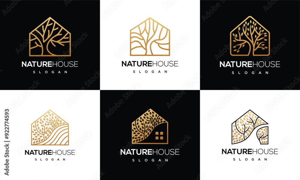 collection of tree house nature logo designs, tree at home concept ...