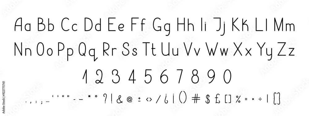 Letters of English alphabet uppercase, lowercase, numbers punctuation ...
