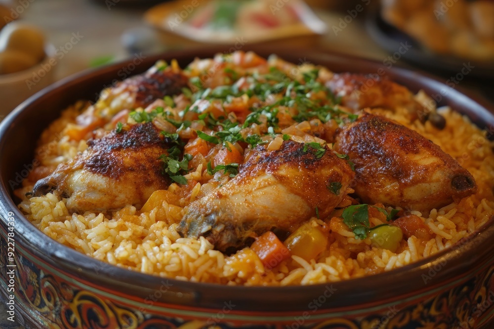Chicken kabsa - homemade arabian rice, Saudi food - generative ai Stock ...