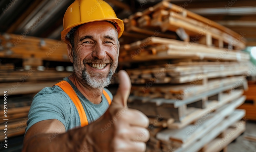 Smiling Builder Giving Thumbs Up to the Camera on Construction Site ...