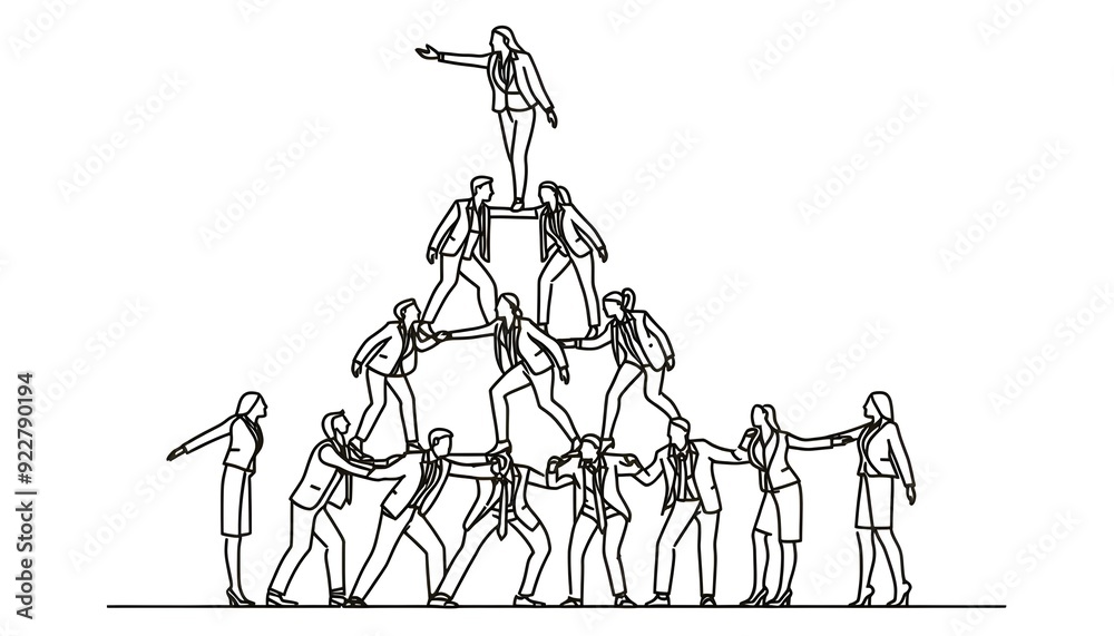 Continuous Single Line Drawing Of Team of Professionals working ...