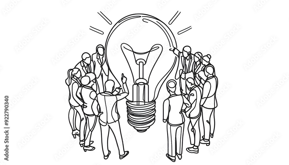 Continuous Single Line Drawing Of Team of Professionals working ...