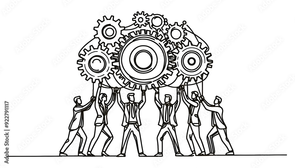 Continuous Single Line Drawing Of Team of Professionals working ...