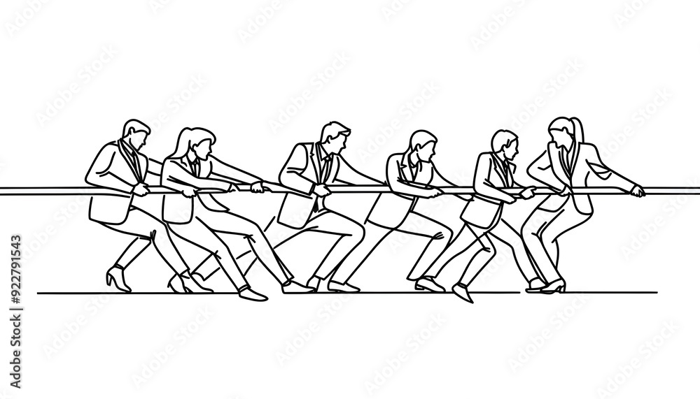 Continuous Single Line Drawing Of Team of Professionals working ...