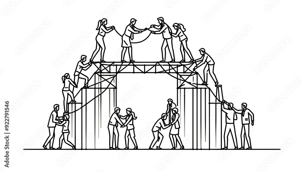 Continuous Single Line Drawing Of Team of Professionals working ...