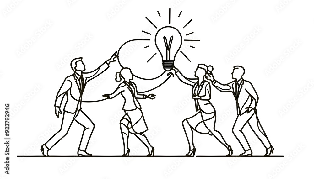 Continuous Single Line Drawing Of Team of Professionals working ...