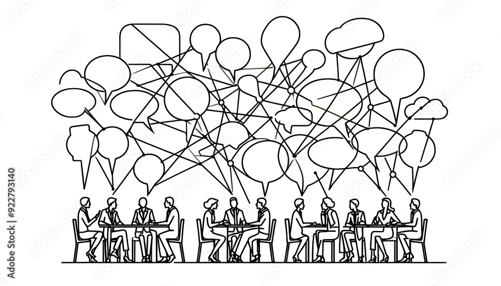 Continuous Single Line Drawing Of Team of Professionals working ...