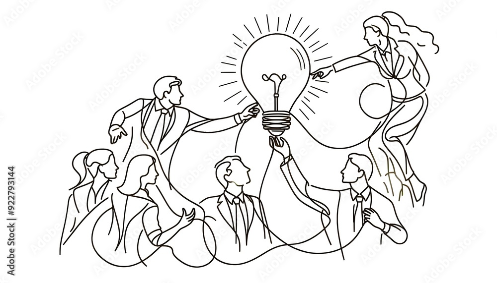 Continuous Single Line Drawing Of Team of Professionals working ...