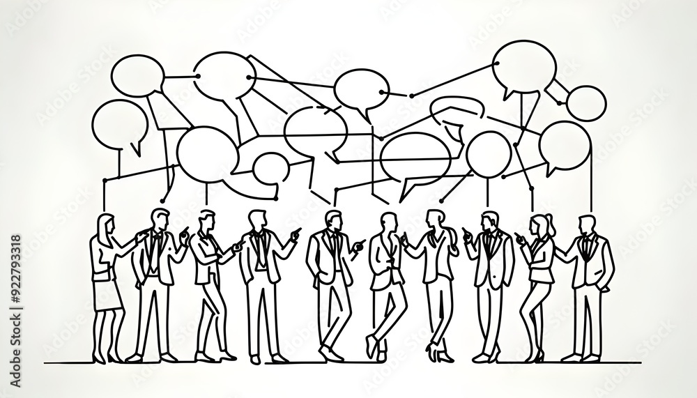 Continuous Single Line Drawing Of Team of Professionals working ...