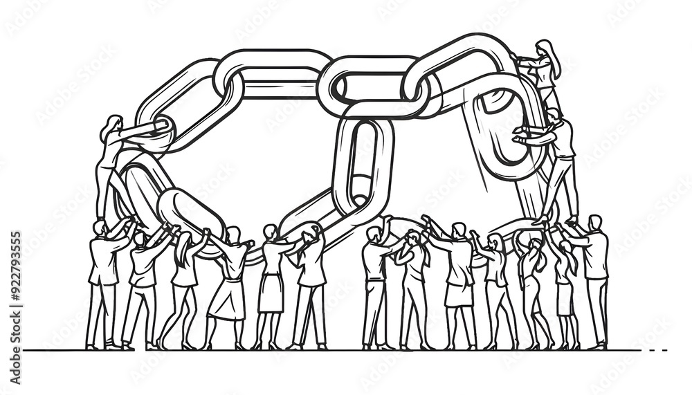 Continuous Single Line Drawing Of Team of Professionals working ...