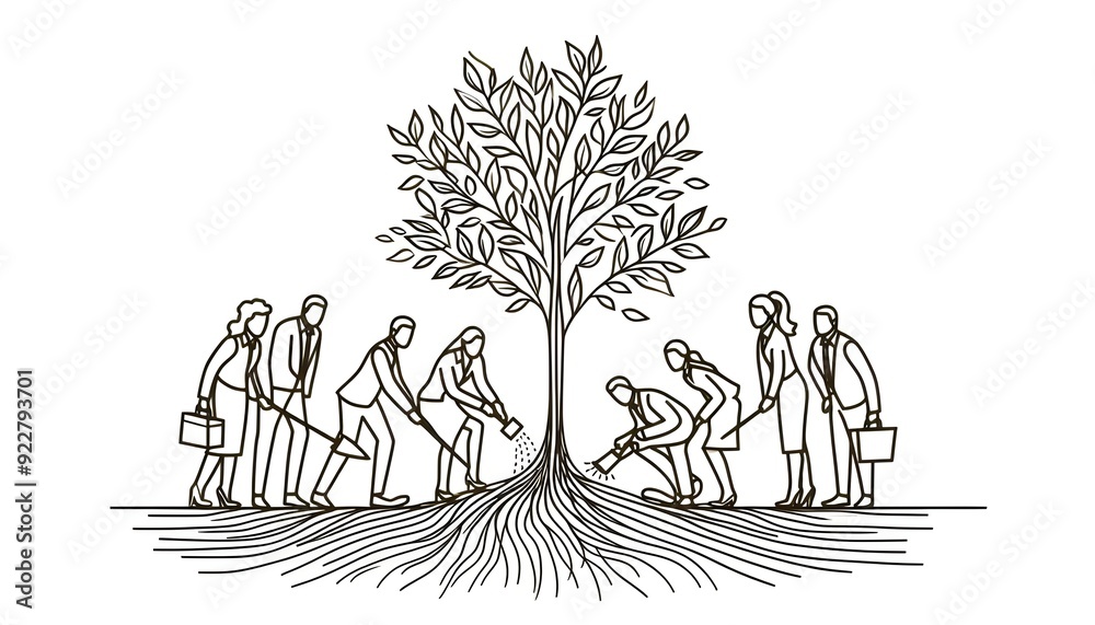 Continuous Single Line Drawing Of Team of Professionals working ...