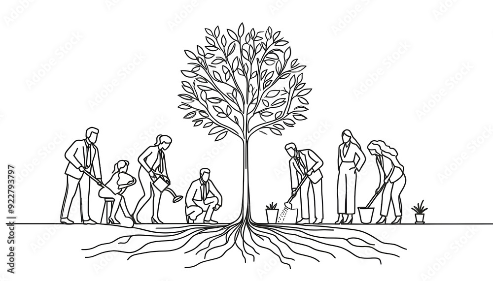 Continuous Single Line Drawing Of Team of Professionals working ...