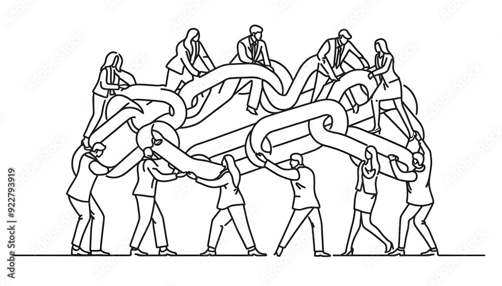 Continuous Single Line Drawing Of Team of Professionals working ...