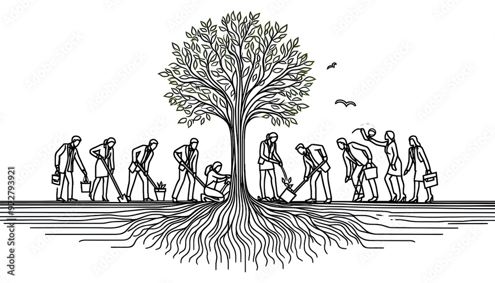 Continuous Single Line Drawing Of Team of Professionals working ...