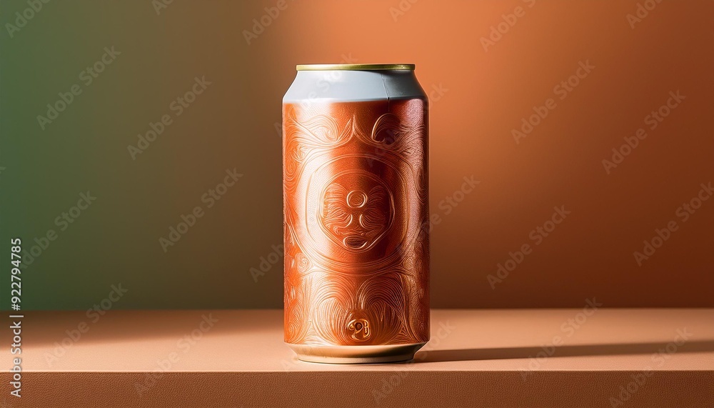 A retro-style beer can with an old-fashioned label design, standing on ...