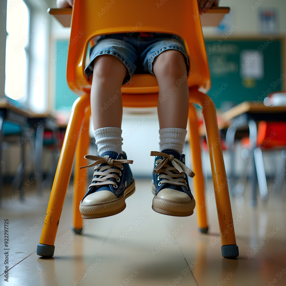 A Child's Feet Dangling From a Too-big Chair in the Classroom. Stock ...