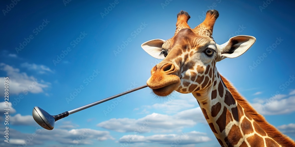 Giraffe using a golf putter in its mouth, wildlife, animal, giraffe ...