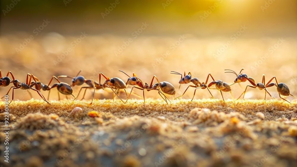 Row of ants marching in a straight line on the ground, insects, colony ...