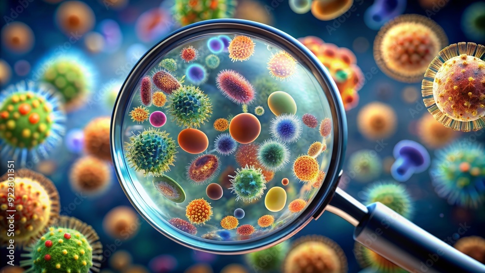 Microbes magnified under a glass lens, microorganisms, magnification ...