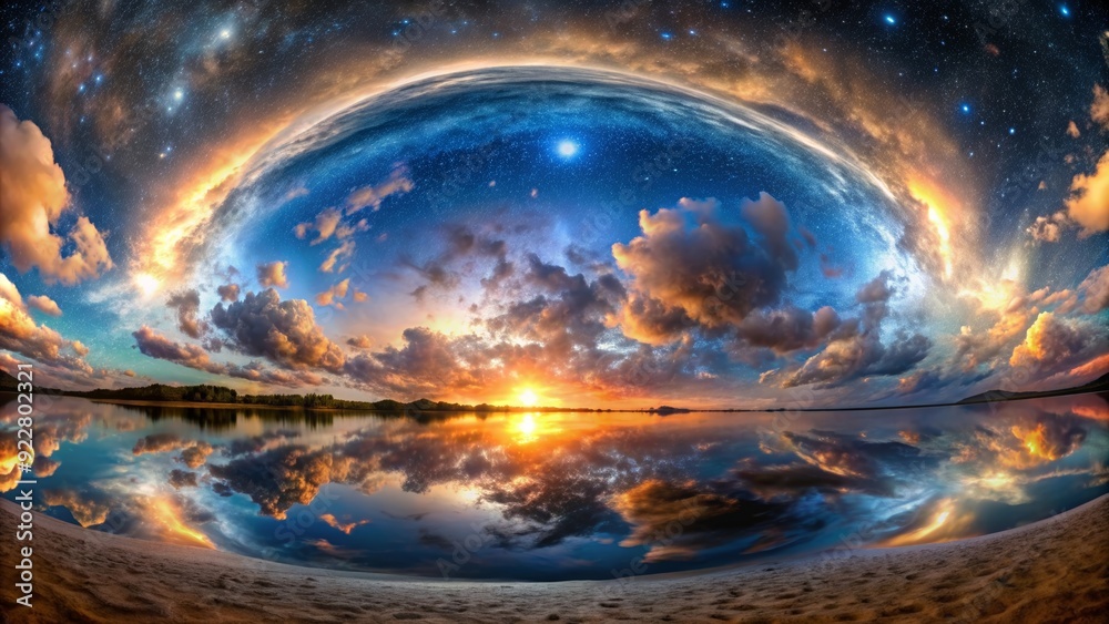 360 degree virtual reality reflection nebula in equirectangular projection HDRI spherical ...