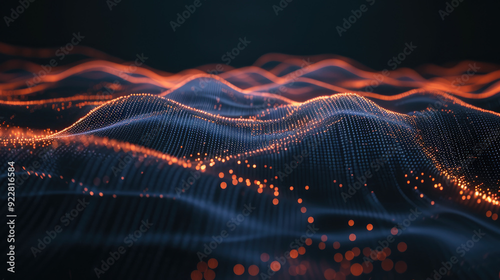 Cyber data waves in digital space, network surface abstract background ...