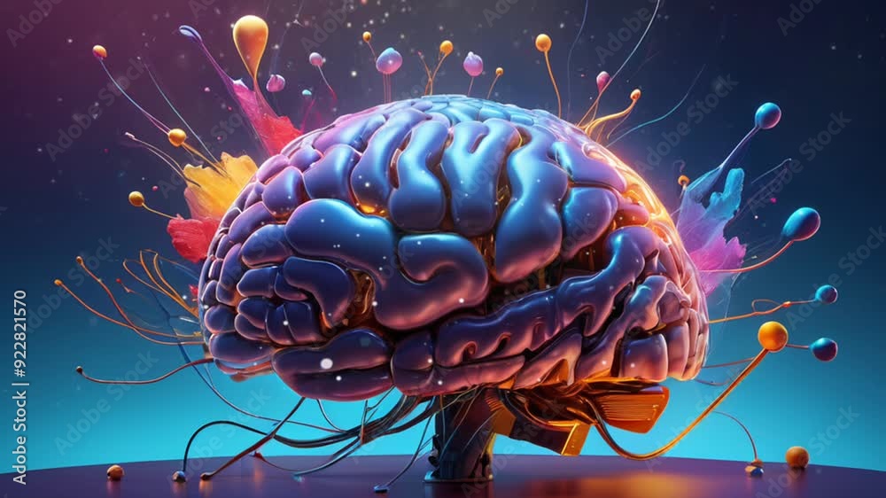 Illustration of a brain with interconnected neural pathways. seamless ...