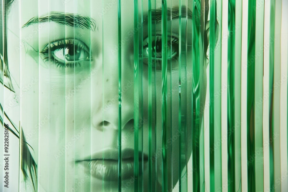 Glitched and corrupted female face. Beautiful girl face. Model hidden ...