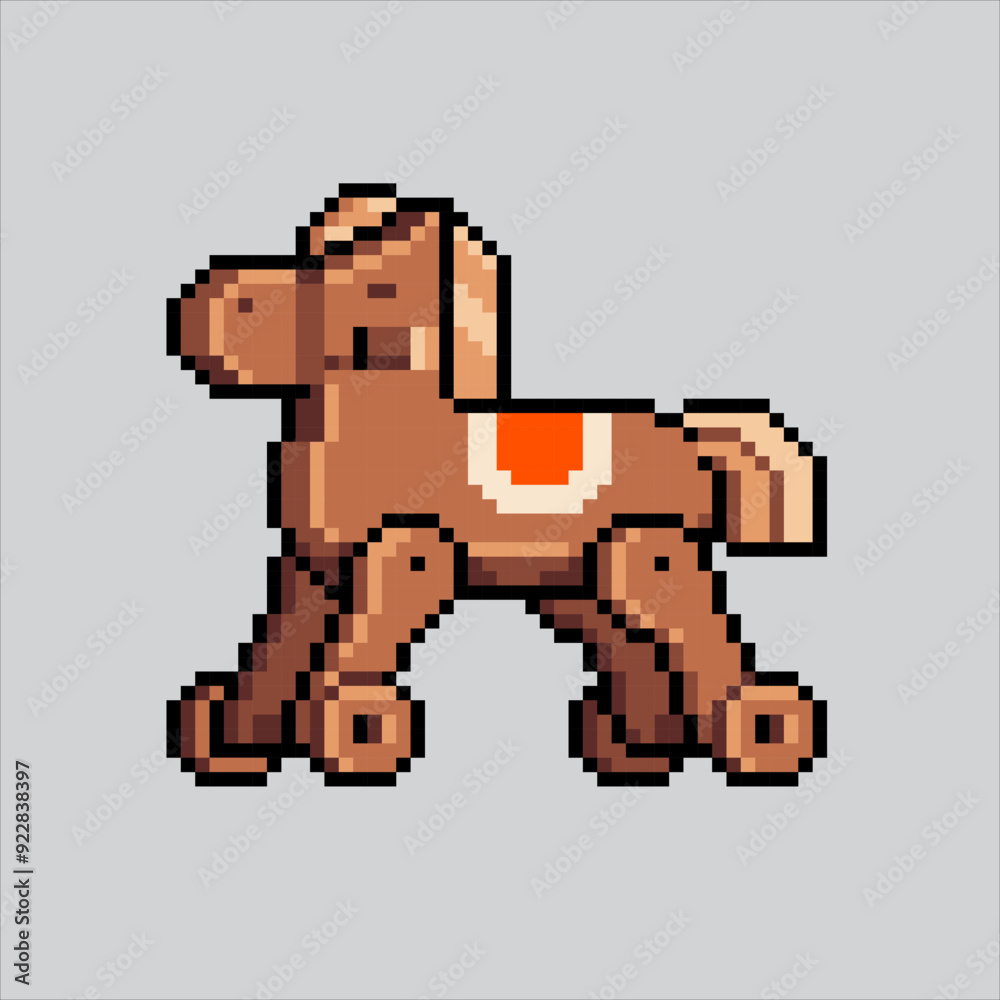 Pixel art illustration Children Horse Toy. Pixelated Riding Horse ...