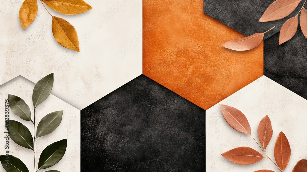 Geometric hexagons with an earthy color palette, accented by organic ...