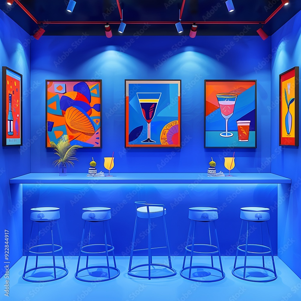 Interior of a bar with blue walls and a blue bar counter Stock Photo ...