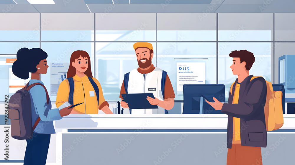 University Hub: Students engaging with friendly staff at a vibrant ...